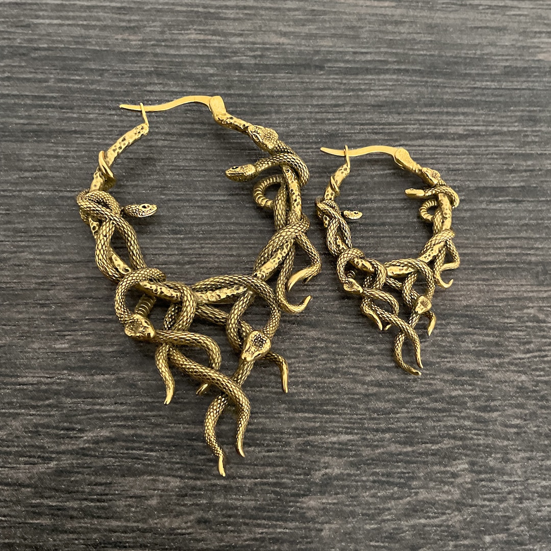 Snakes Wrapped Hoop Earrings, Snake Earrings, Serpent Hoops, Gothic ...