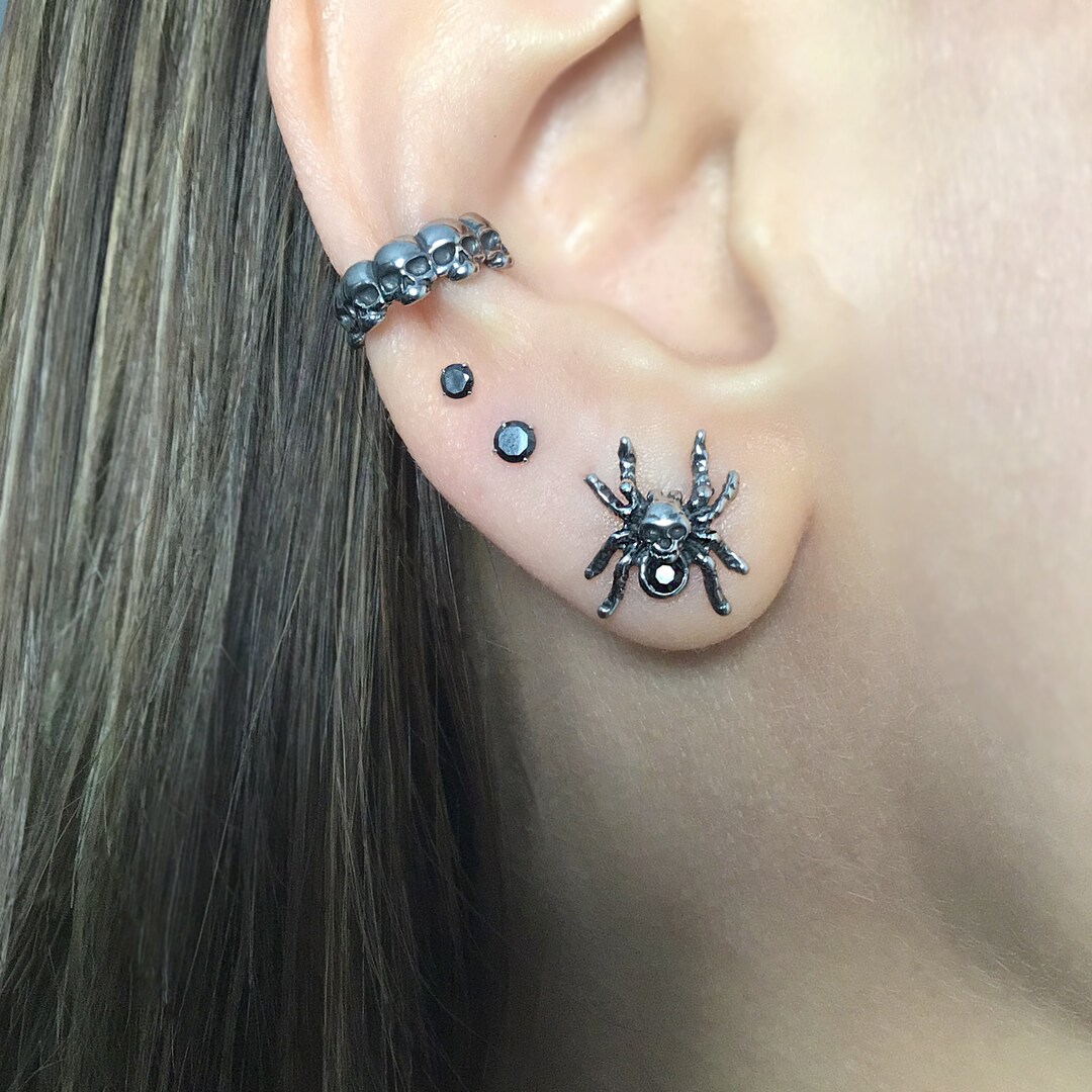 Spider Skull Earrings Spider Studs Spider Earrings - Etsy