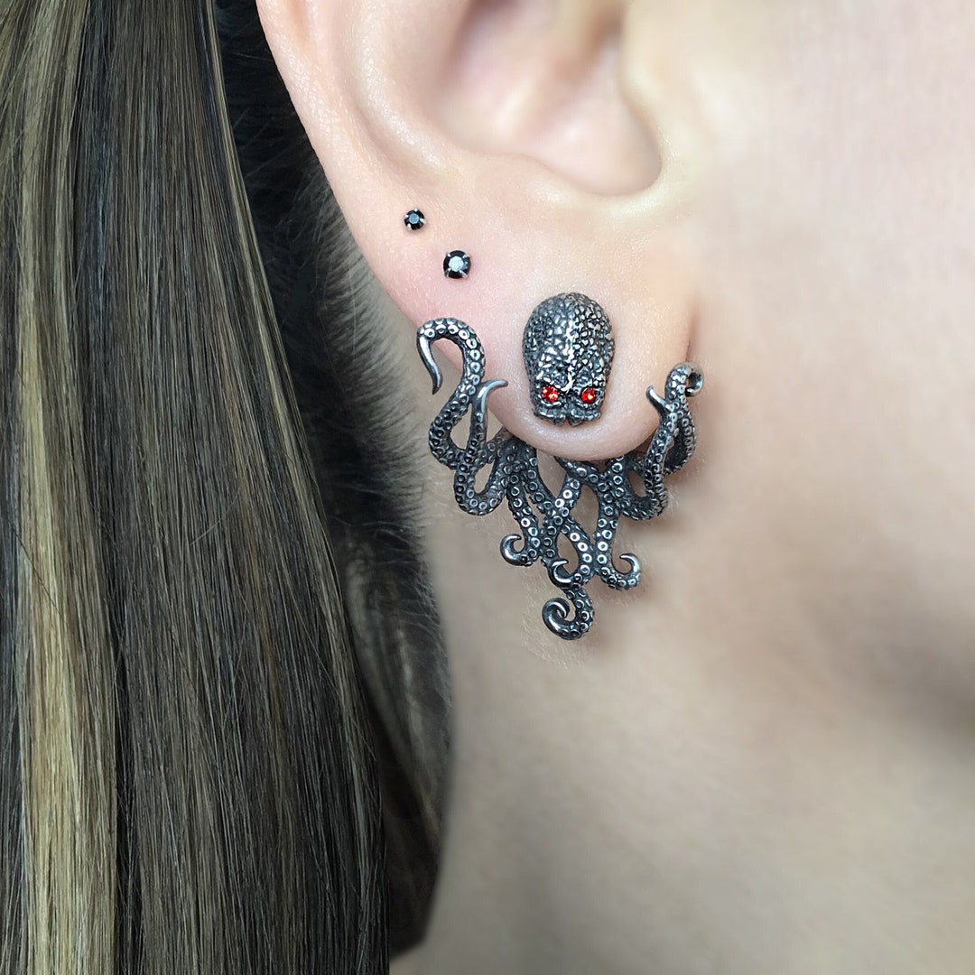 Octopus Ear Jacket With Crawling Tentacles, Octopus Earring, Gothic ...
