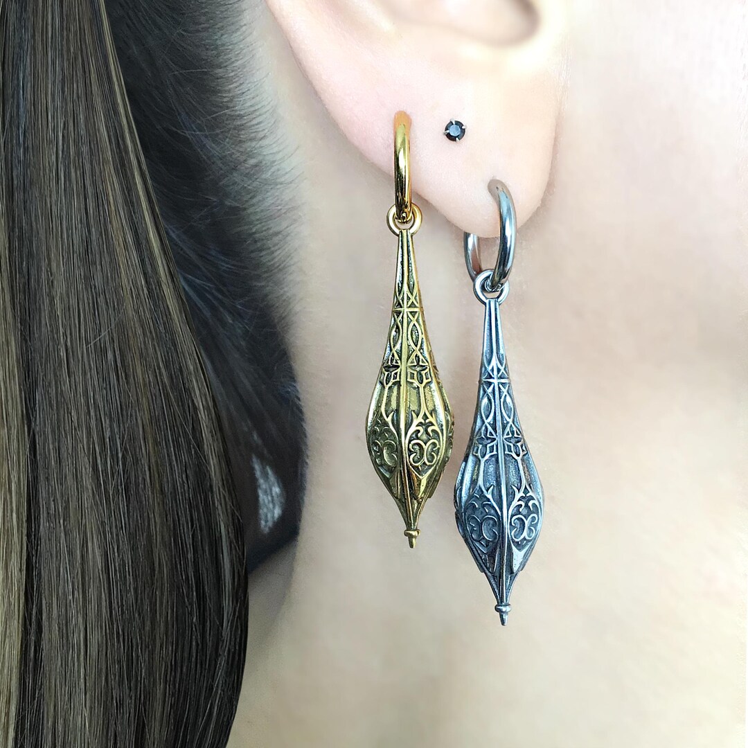 Gothic Cathedral Pillar Hoop Earrings, Gothic Spike Lena Hoop Earrings ...