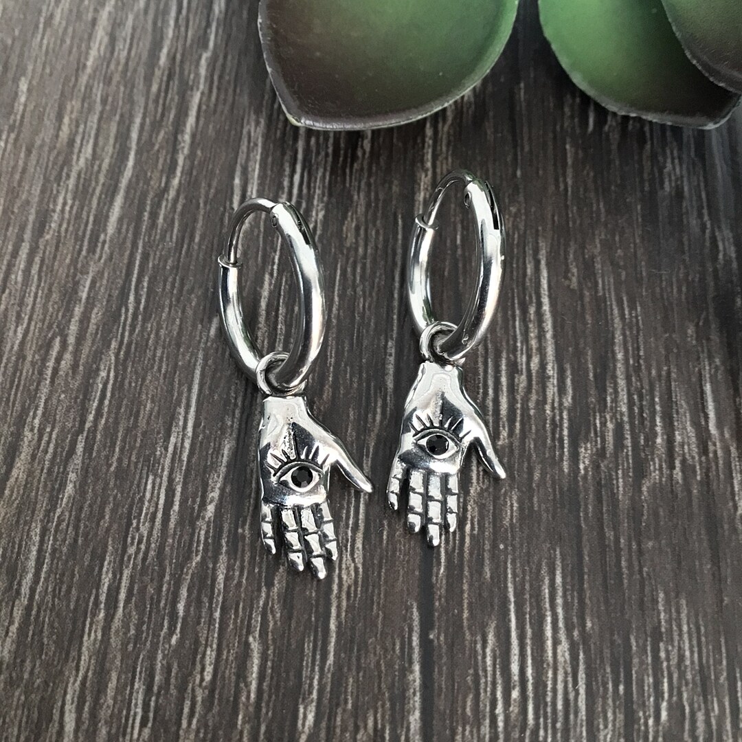 Open Palm With Eye Hoop Earrings, Hand Hoop Earrings, Hand Earrings ...