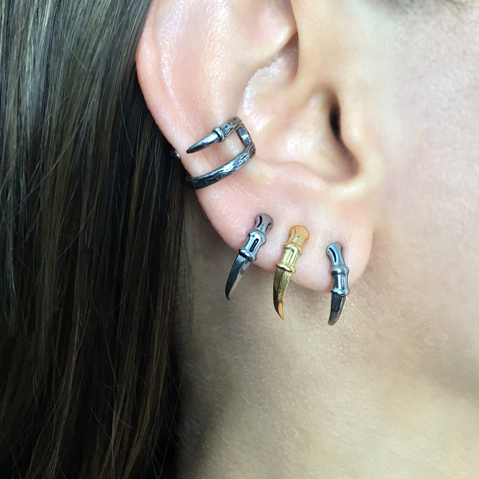 Claw Earrings, Gothic Ear Jacket, Front Back Studs, Stainless Steel ...