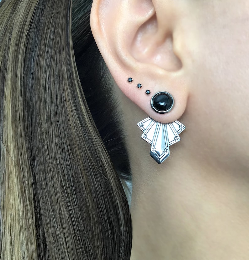 Front and Back Earrings, Stainless Steel Earrings, Ear Jacket, Art Deco ...