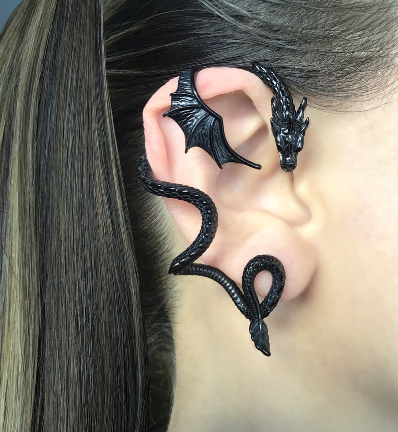 Dragon Ear Cuff, Gothic Ear Wrap, Goth Stainless Steel Jewelry, Unisex ...