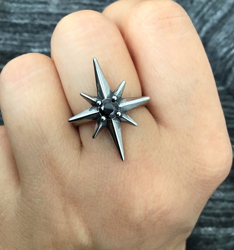 North Star Ring, Stainless Steel Star Ring, Star Ring, Starburst Ring ...
