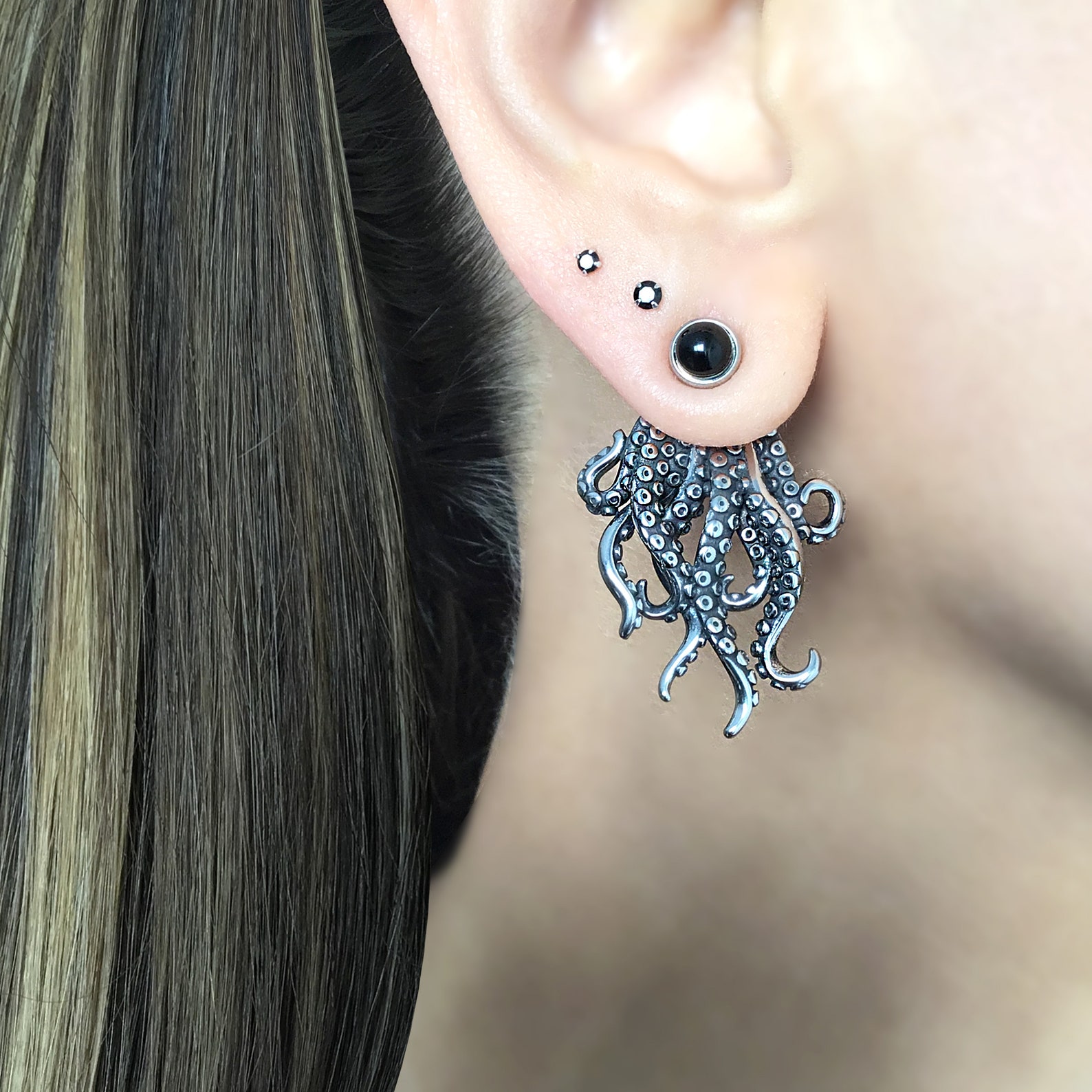Octopus Tentacles With Circle Earrings, Front Back Earring, Octopus ...