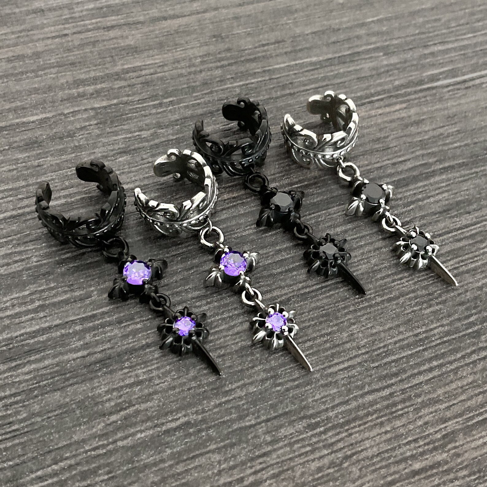 Starburst Ear Cuff, Gothic Stainless Steel, Cubic Zirconia (single ...