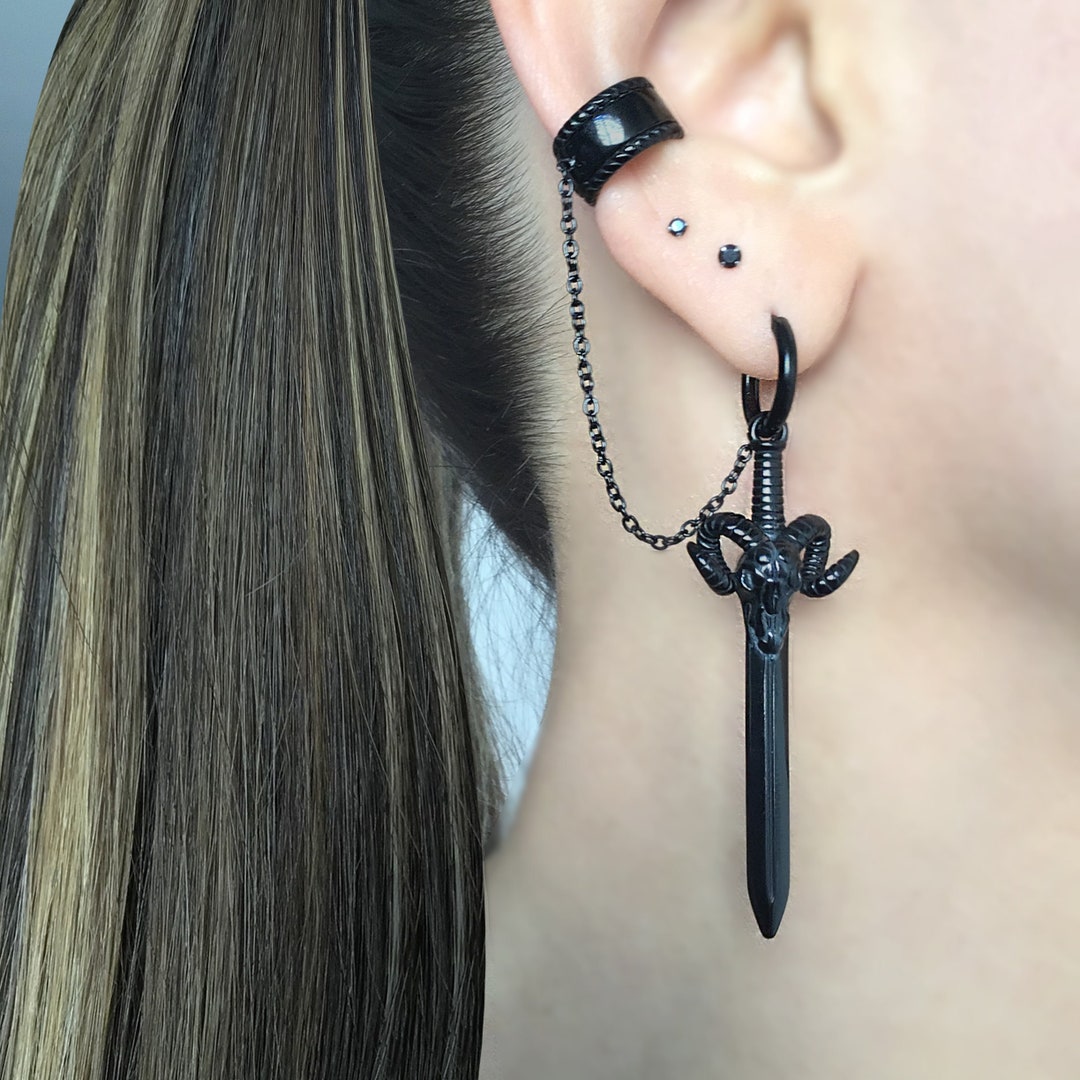Sword Earring With Ear Cuff Dagger Earring Sword Hoop - Etsy
