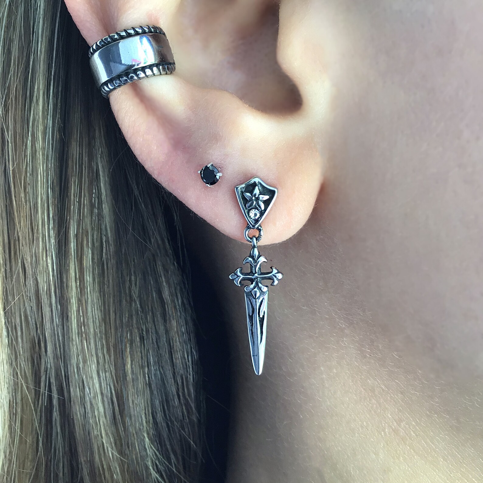 Dagger Earrings Dagger Studs Cross Earrings Stainless Steel - Etsy