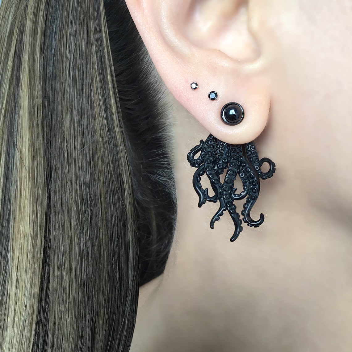 Octopus Tentacles With Circle Earrings, Front Back Earring, Octopus ...