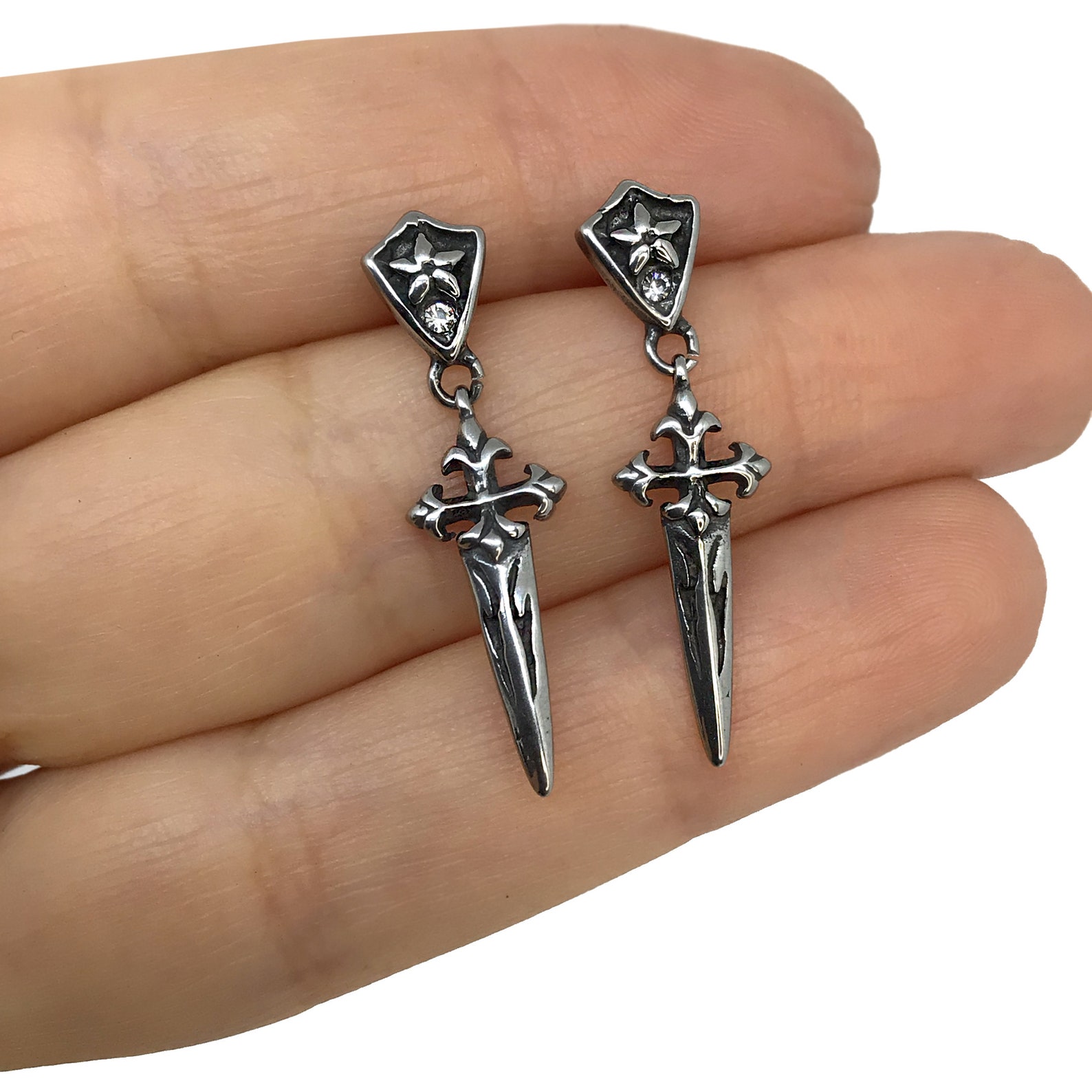 Dagger Earrings Dagger Studs Cross Earrings Stainless Steel - Etsy