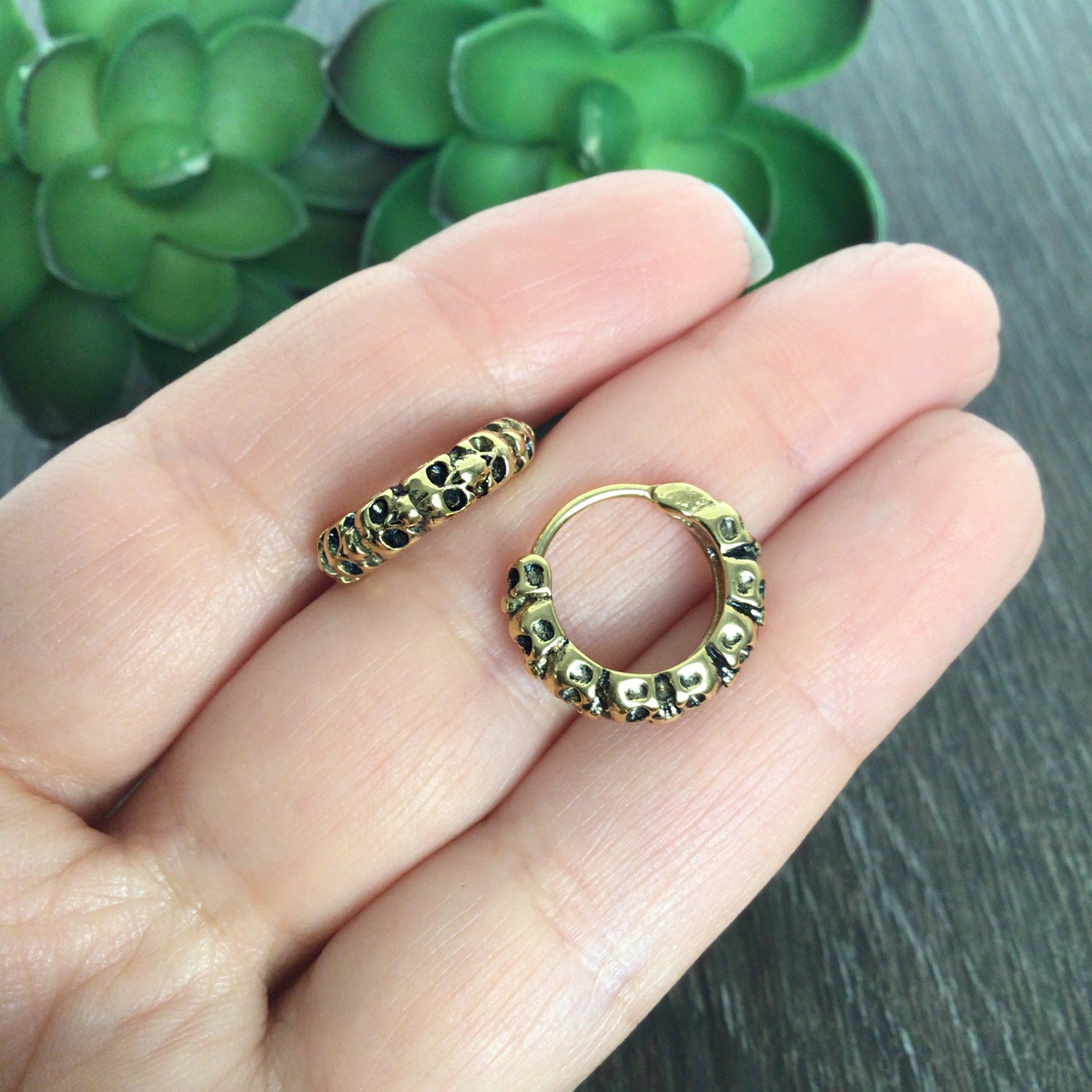 Oxidized skull hoop earrings hoop earrings huggie earrings | Etsy