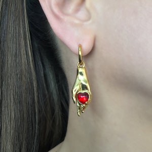 Hand Holding Heart Hoop Earrings, Hand Hoop Earrings, Heart Earrings ...