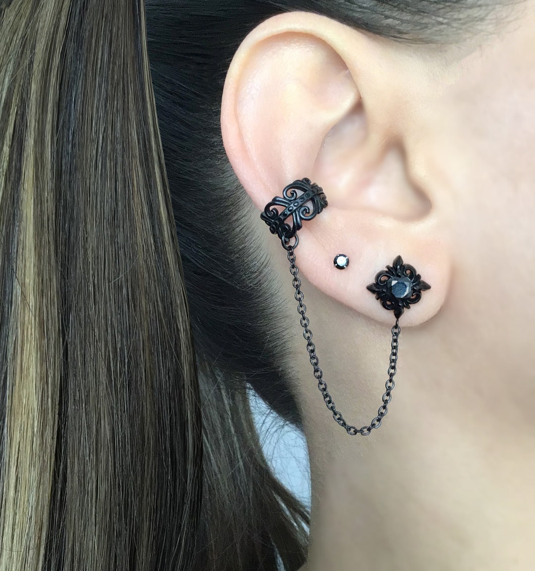 Ear Cuff With Stud, Gothic Ear Cuff, Stainless Steel Earrings, Gothic ...