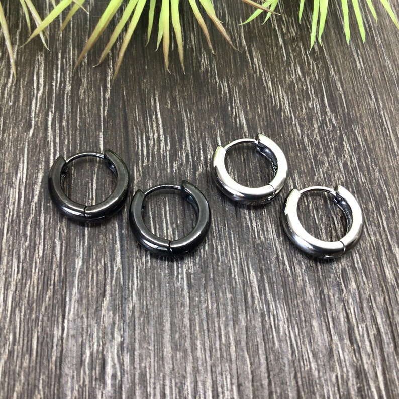 Hoop Earrings Black Hoop Earrings Mens Hoops Simple Hoops - Etsy