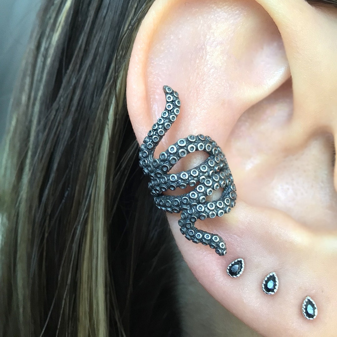 Octopus Ear Cuff, Gothic Ear Cuff, Stainless Steel Earrings, Ear Cuff ...