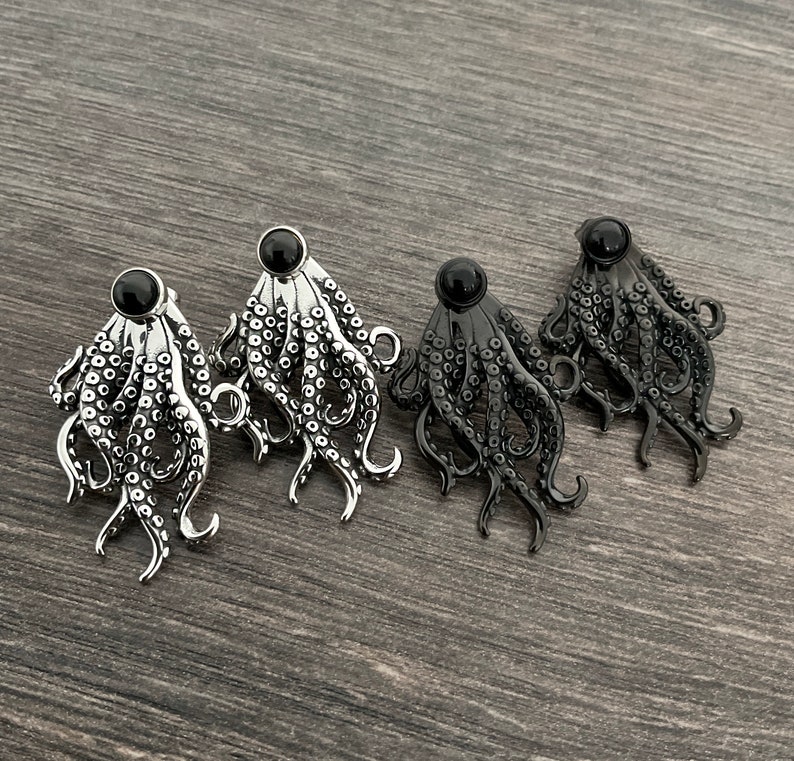 Octopus Tentacle Ear Jacket, Gothic Stainless Steel Earrings, Front ...