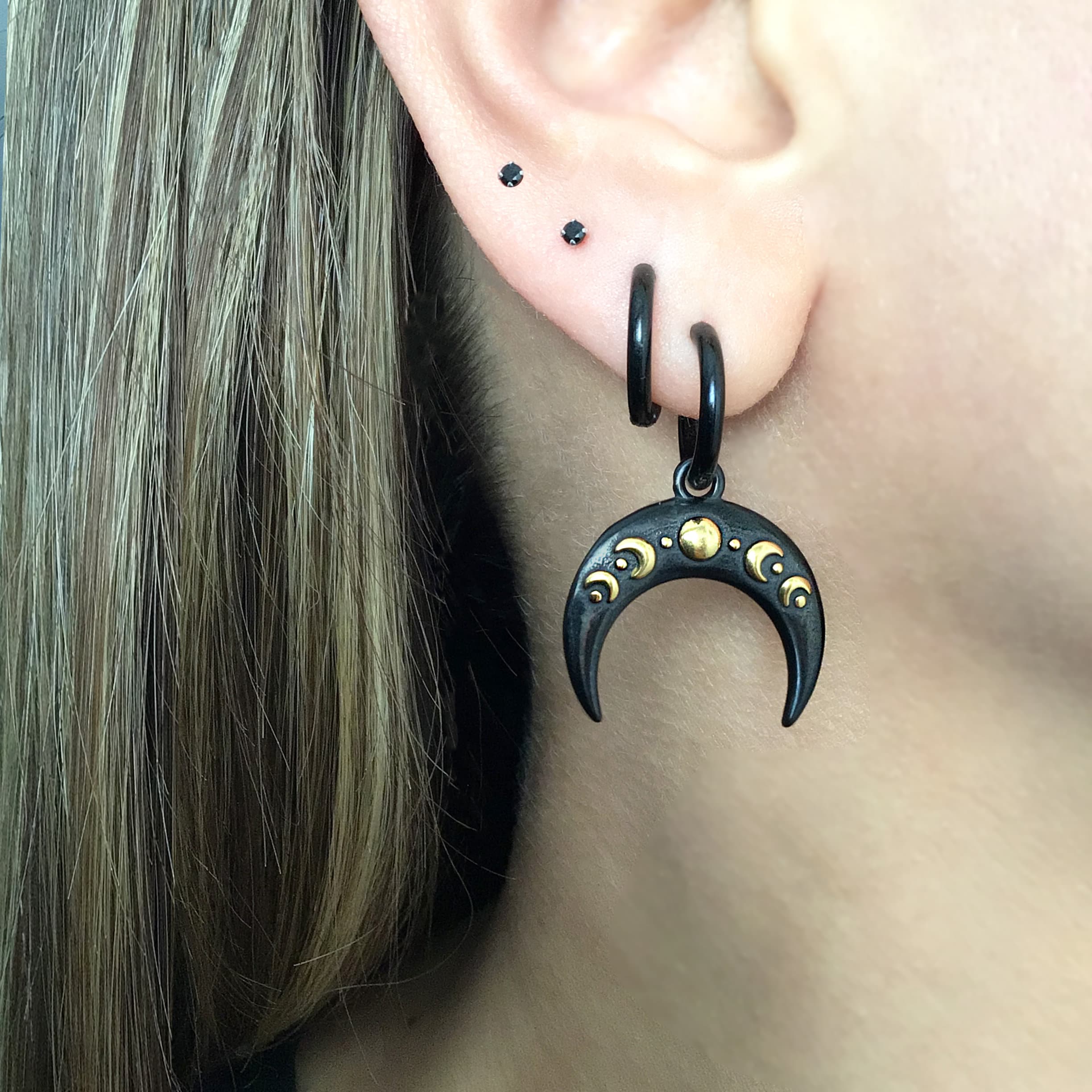 Two-tone Moon Phase Hoop Earrings, Stainless Steel Jewelry - Etsy