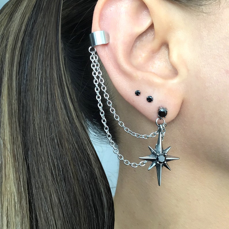 Starburst Earrings With Ear Cuff starburst Earrings Black - Etsy