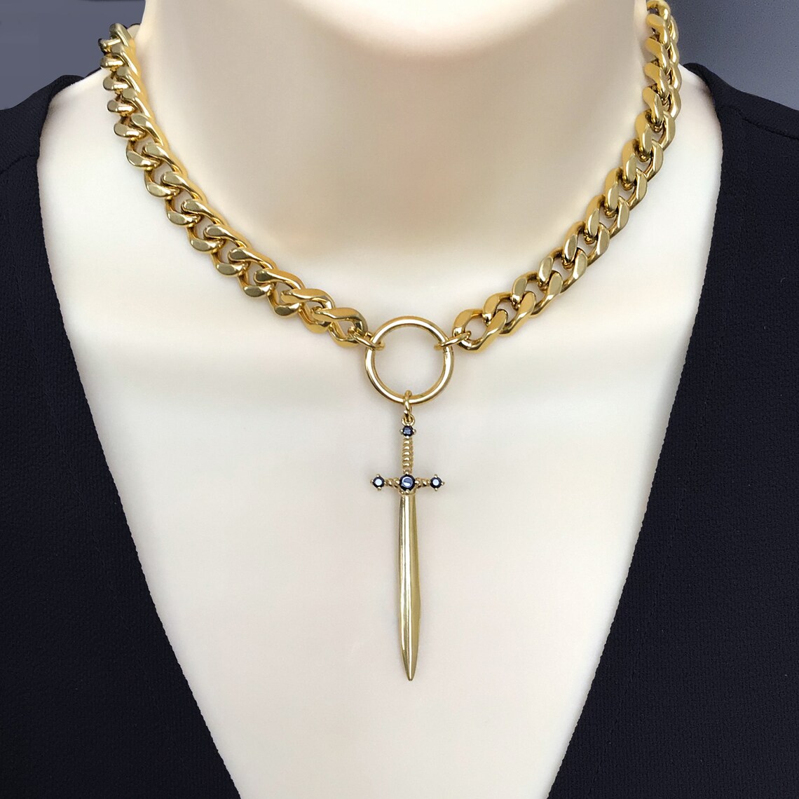 Sword Necklace, Dagger Pendant With Black Cubic Zirconia, Stainless ...