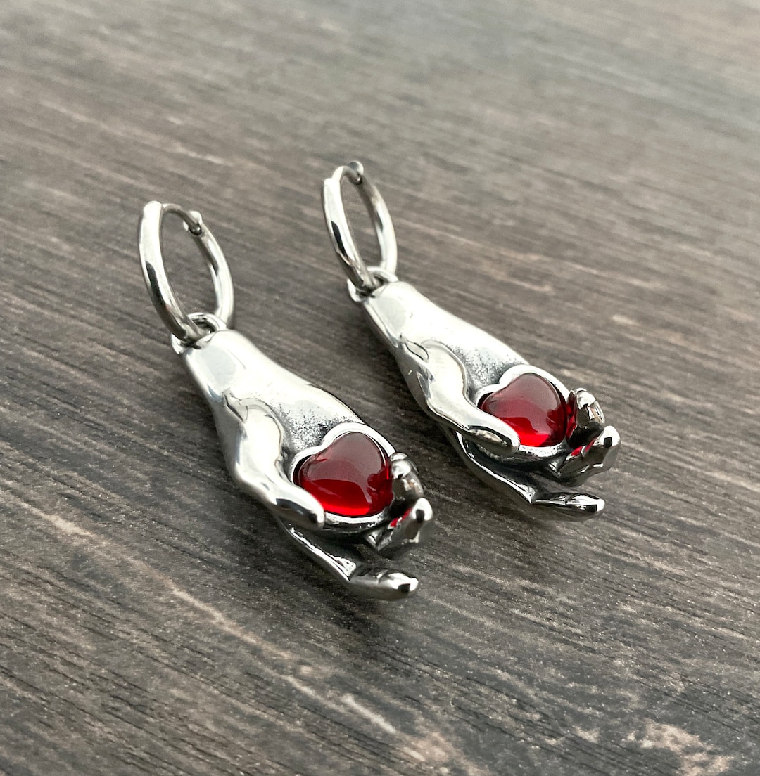 Hand Holding Heart Hoop Earrings, Hand Hoop Earrings, Heart Earrings ...