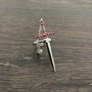 Ruby Red Sword Ring, Dagger Ring, Sword Jewelry, Gothic Ring, Gothic ...