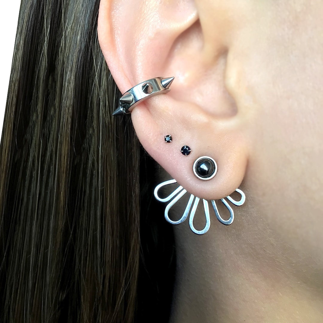 Front and Back Earrings, Stainless Steel Earrings, Ear Jacket, Black ...