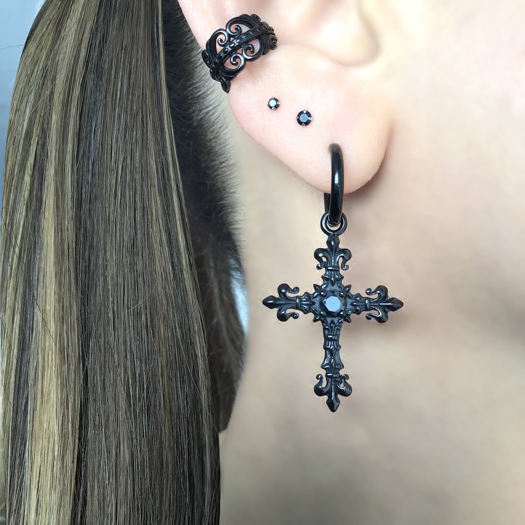 Cross Hoop Earrings Cross Earrings, Black Earrings, Gothic Earrings ...