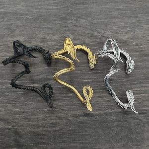 NO PIERCING Dragon Cuff With Large Wing, Dragon Earrings, Dragon Ear ...
