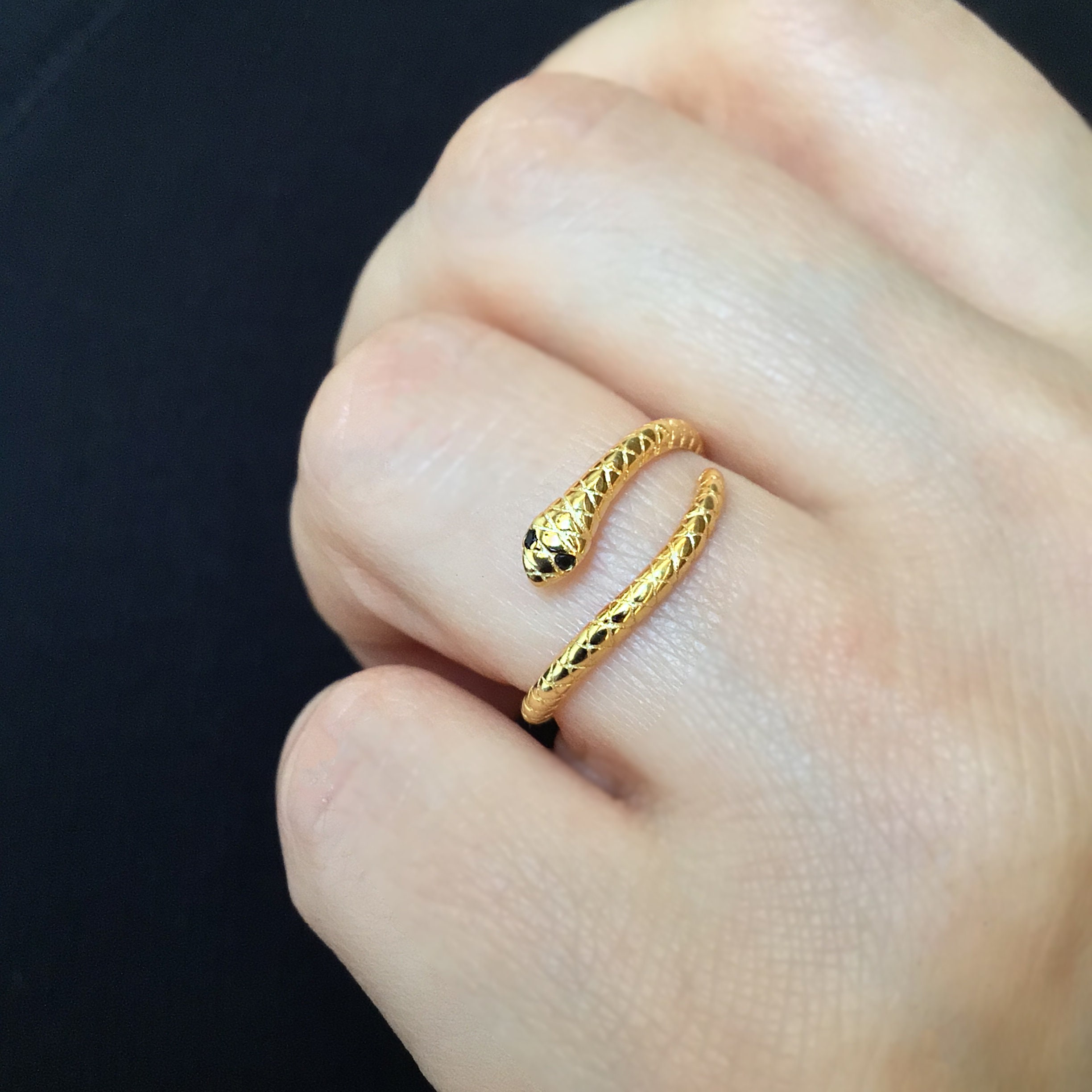Sterling Silver Snake Ring With CZ Eyes, Adjustable Serpent Jewelry - Etsy