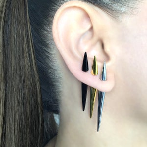 Spike Earring, Long Spike Earrings, Black Earrings, Front Back Earrings ...