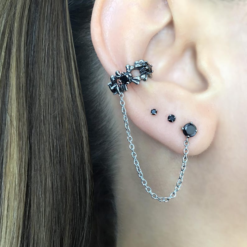 Gothic Stainless Steel Ear Cuff, Stud Chain Earring - Etsy