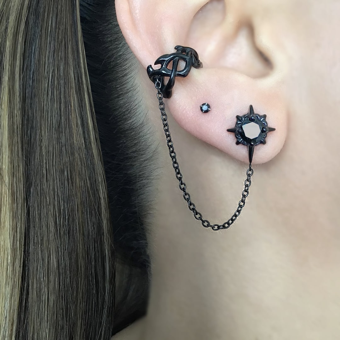 Star Stud With Thorn Ear Cuff , Gothic Ear Cuff, Gothic Earring,earring ...
