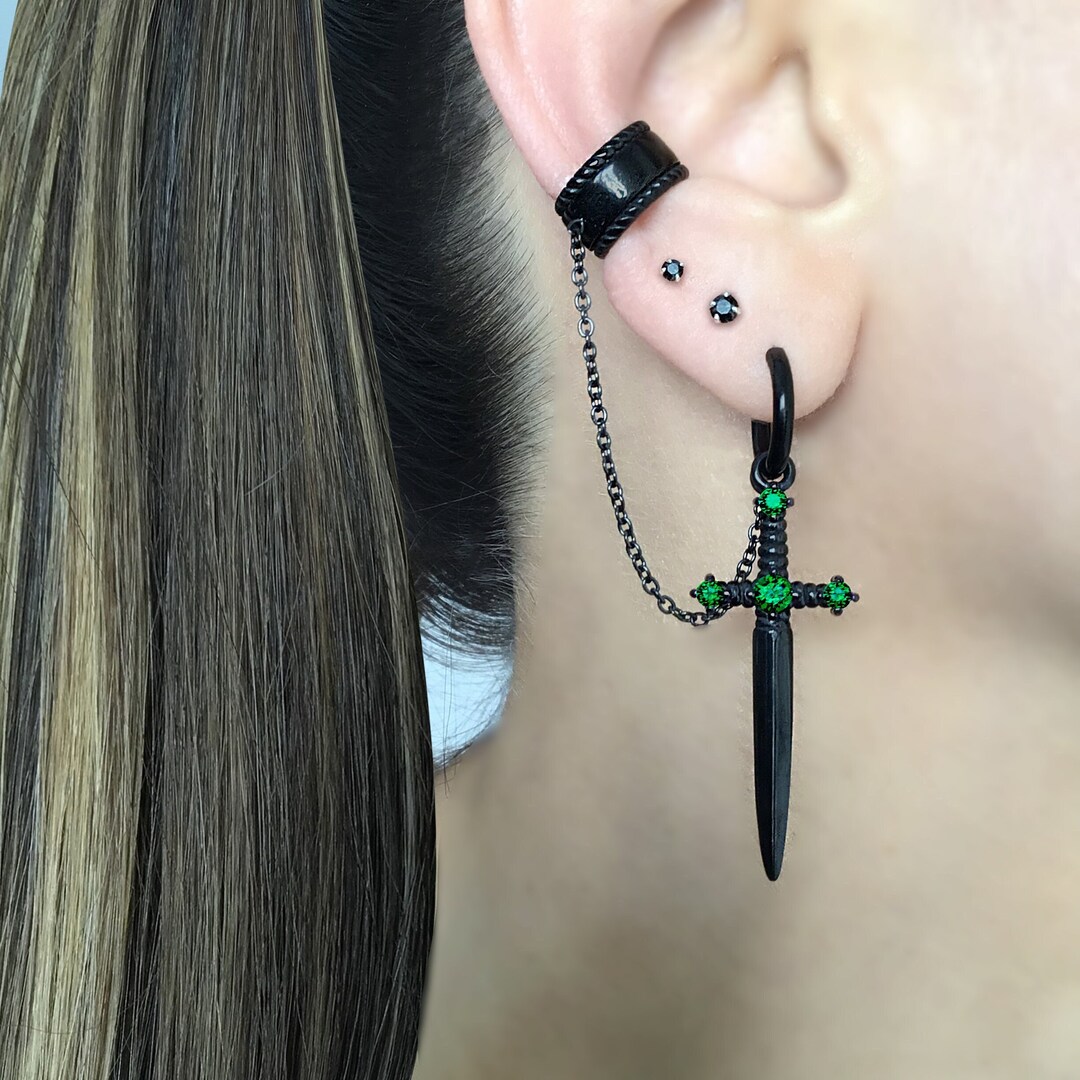 Sword Earring With Ear Cuff , Dagger Earring, Sword Hoop Earring, Hoop ...