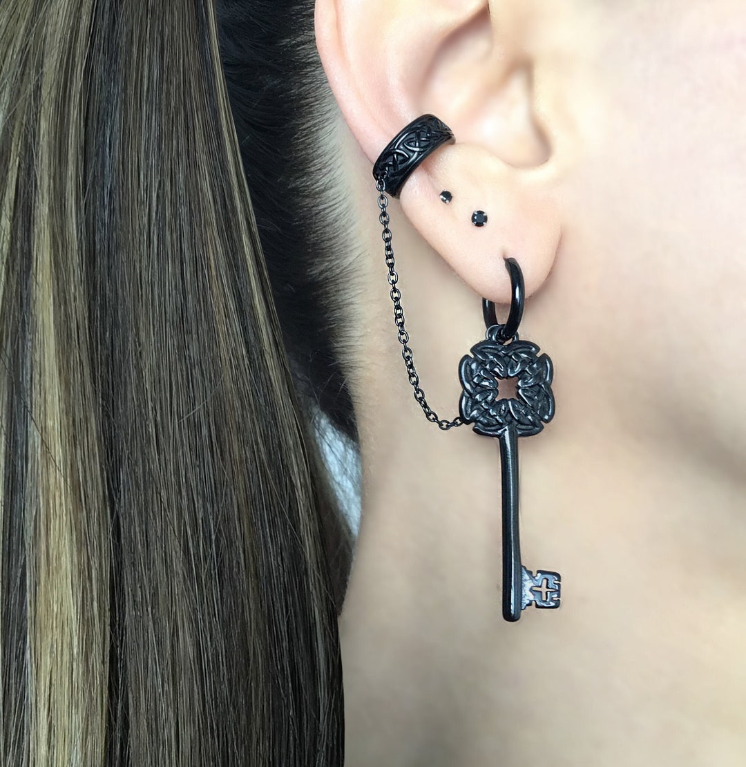 Key Earring With Ear Cuff , Celtic Key Earring, Key Hoop Earring, Hoop ...