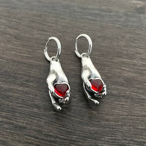 Hand Holding Heart Hoop Earrings, Hand Hoop Earrings, Heart Earrings ...