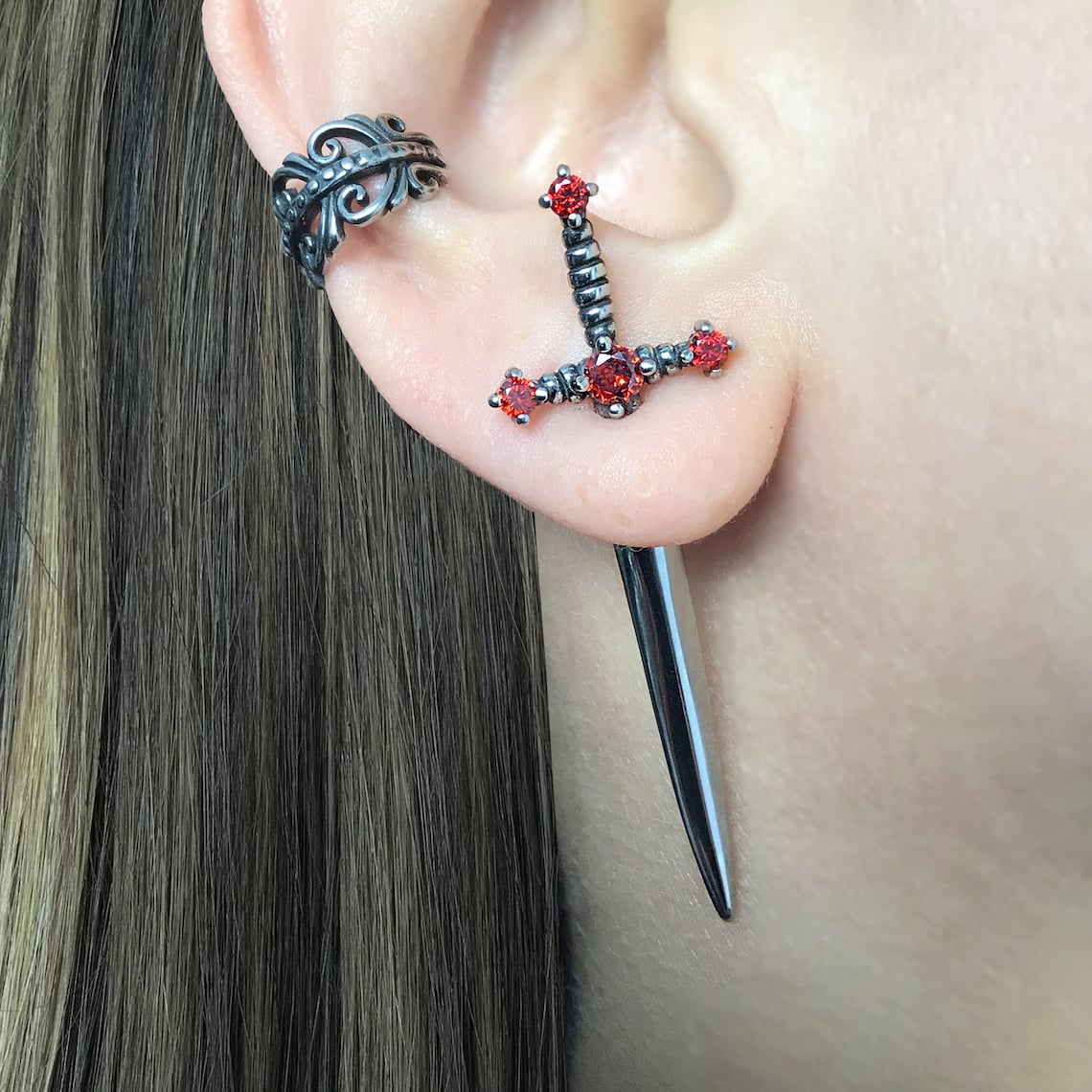 Ruby Red Sword Earrings Dagger Earrings Front Back Earrings - Etsy