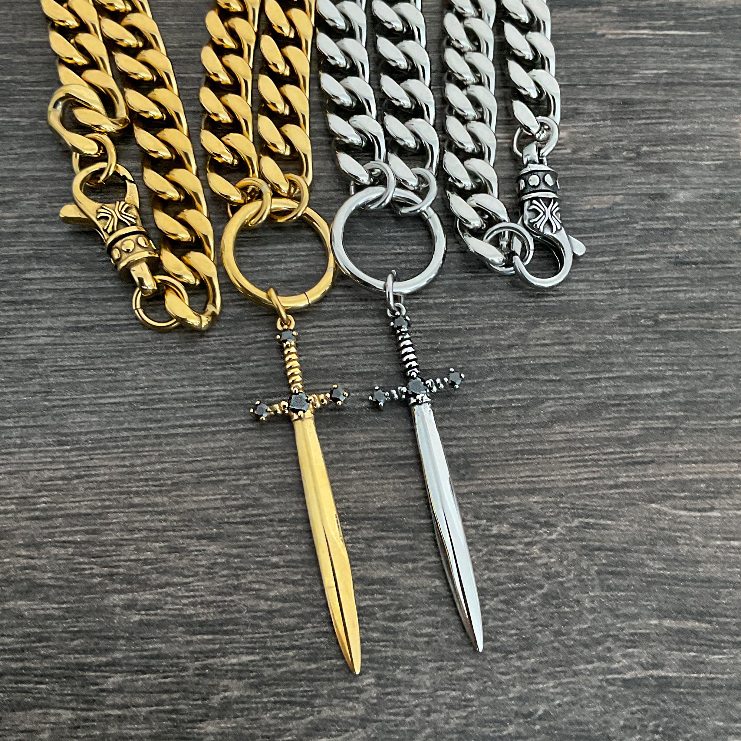 Sword Necklace, Dagger Pendant With Black Cubic Zirconia, Stainless ...