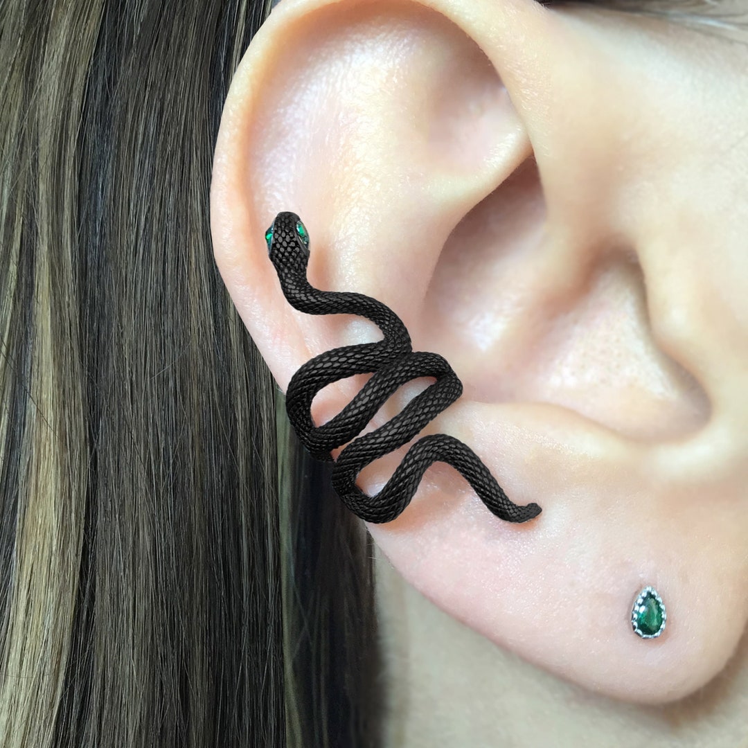 Snake Ear Cuff With Emerald Eyes , Snake Cuff, Gothic Ear Cuff, Snake ...