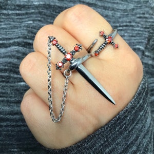 Ruby Red Sword Ring, Dagger Ring, Sword Jewelry, Gothic Ring, Gothic ...