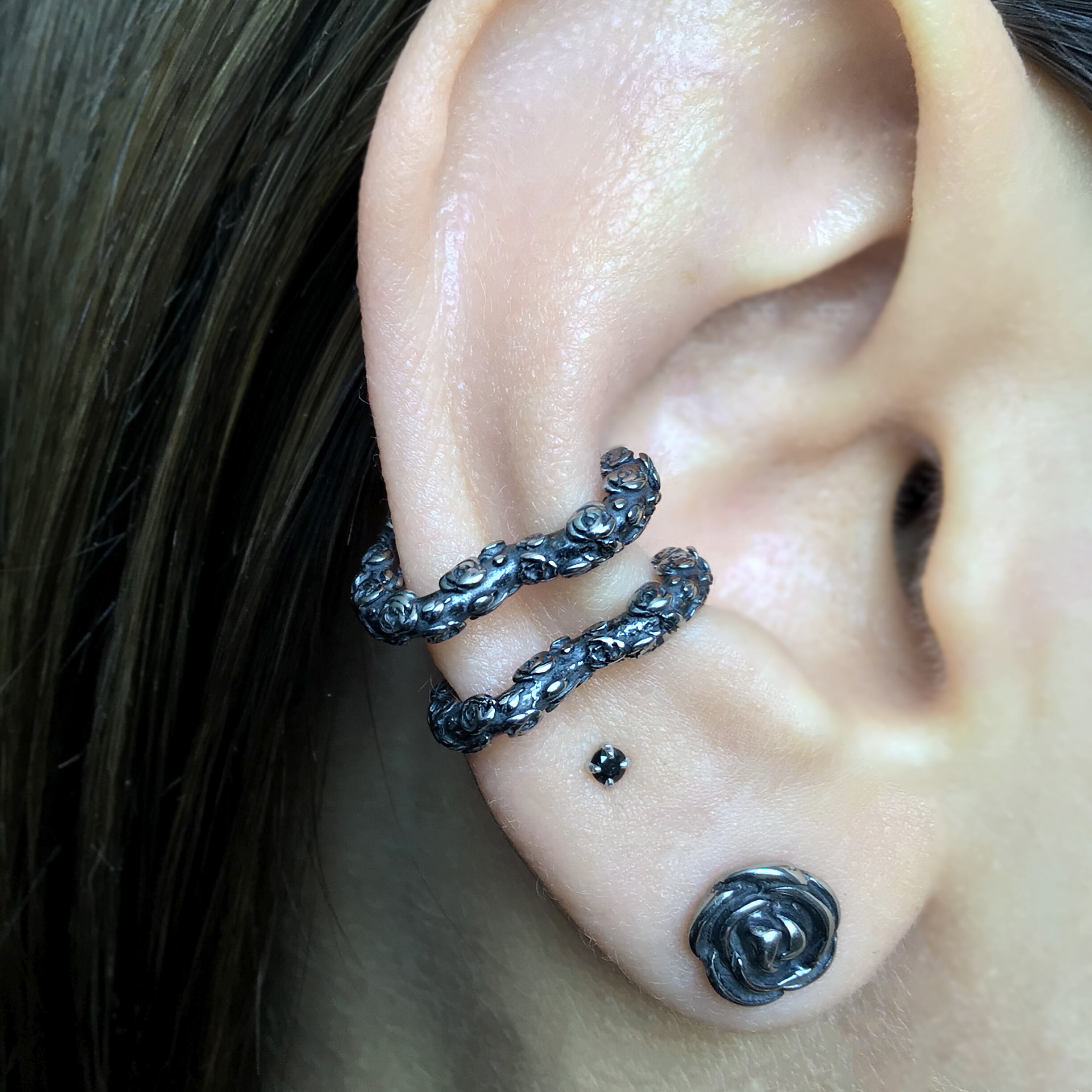 Rose Ear cuff gothic ear cuff ear cuff stainless steel cuff | Etsy