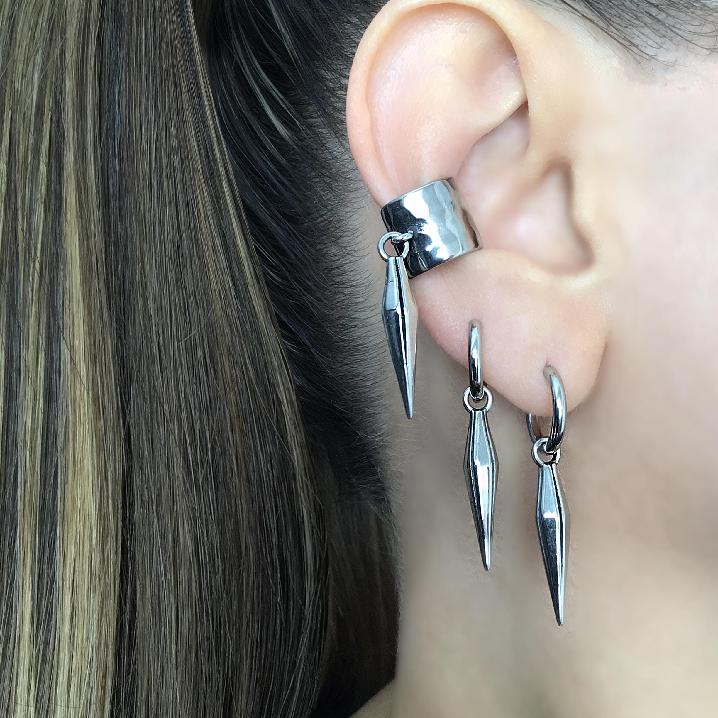 Hammered Spike Ear Cuff, Stainless Steel Gothic Jewelry, No Piercing ...