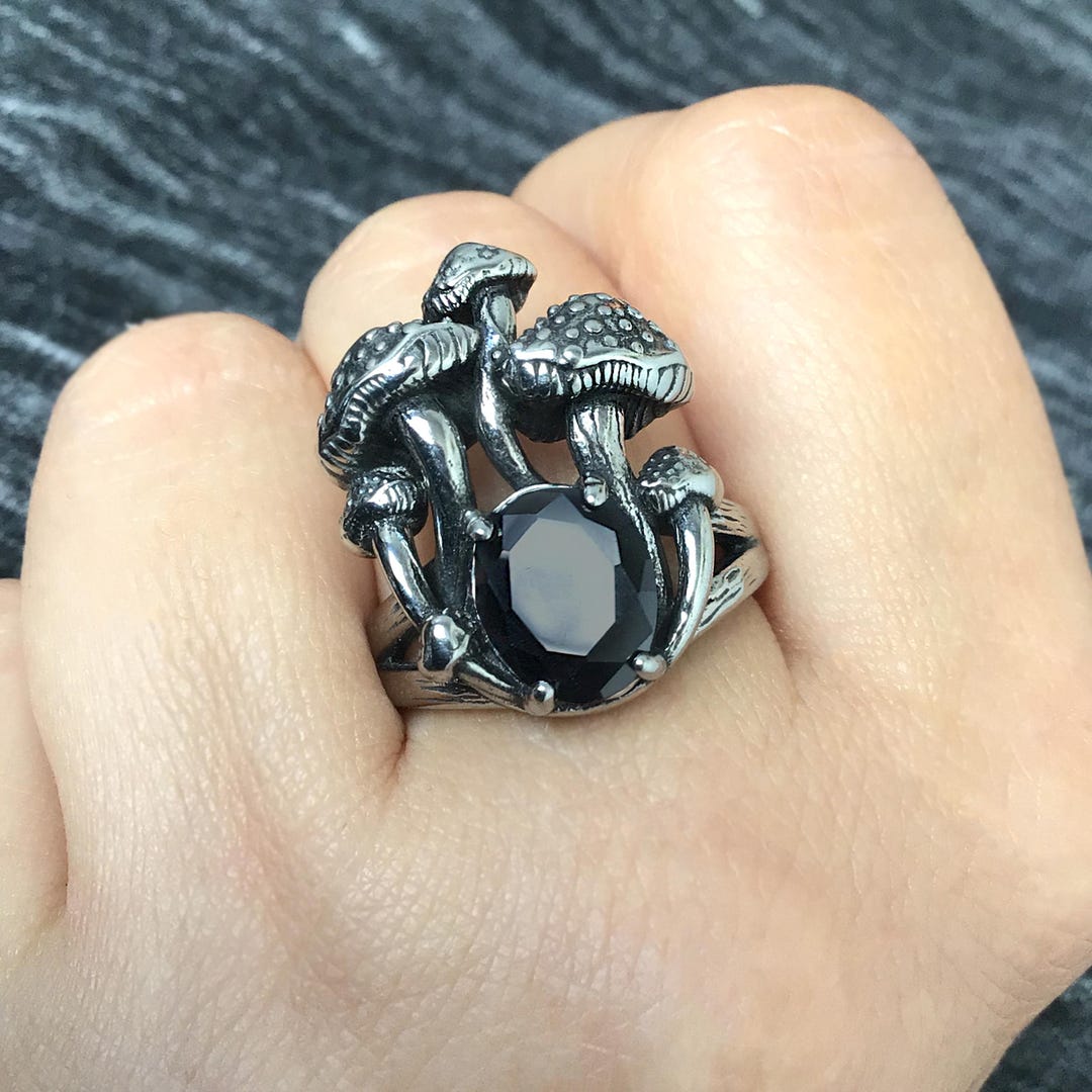 Mushrooms Ring With Black Cz, Mushrooms Ring, Gothic Ring ,unisex Ring ...