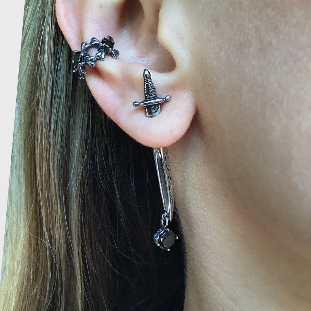 Sword Earrings, Front Back Earrings, Stainless Steel Earrings, Gothic ...