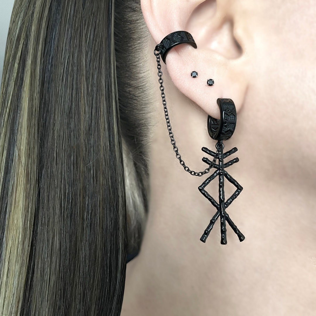 Rune Hoop Earrings With Ear Cuff , Rune Earring, Rune Hoop Earring ...