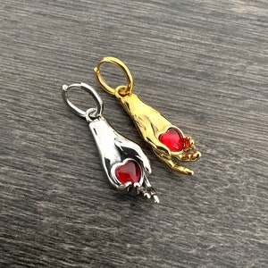 Hand Holding Heart Hoop Earrings, Hand Hoop Earrings, Heart Earrings ...
