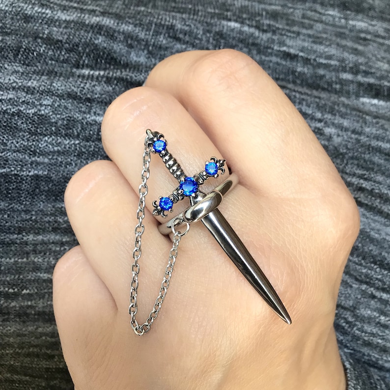Sapphire Blue Sword Ring Dagger Ring Sword Jewelry Gothic - Etsy