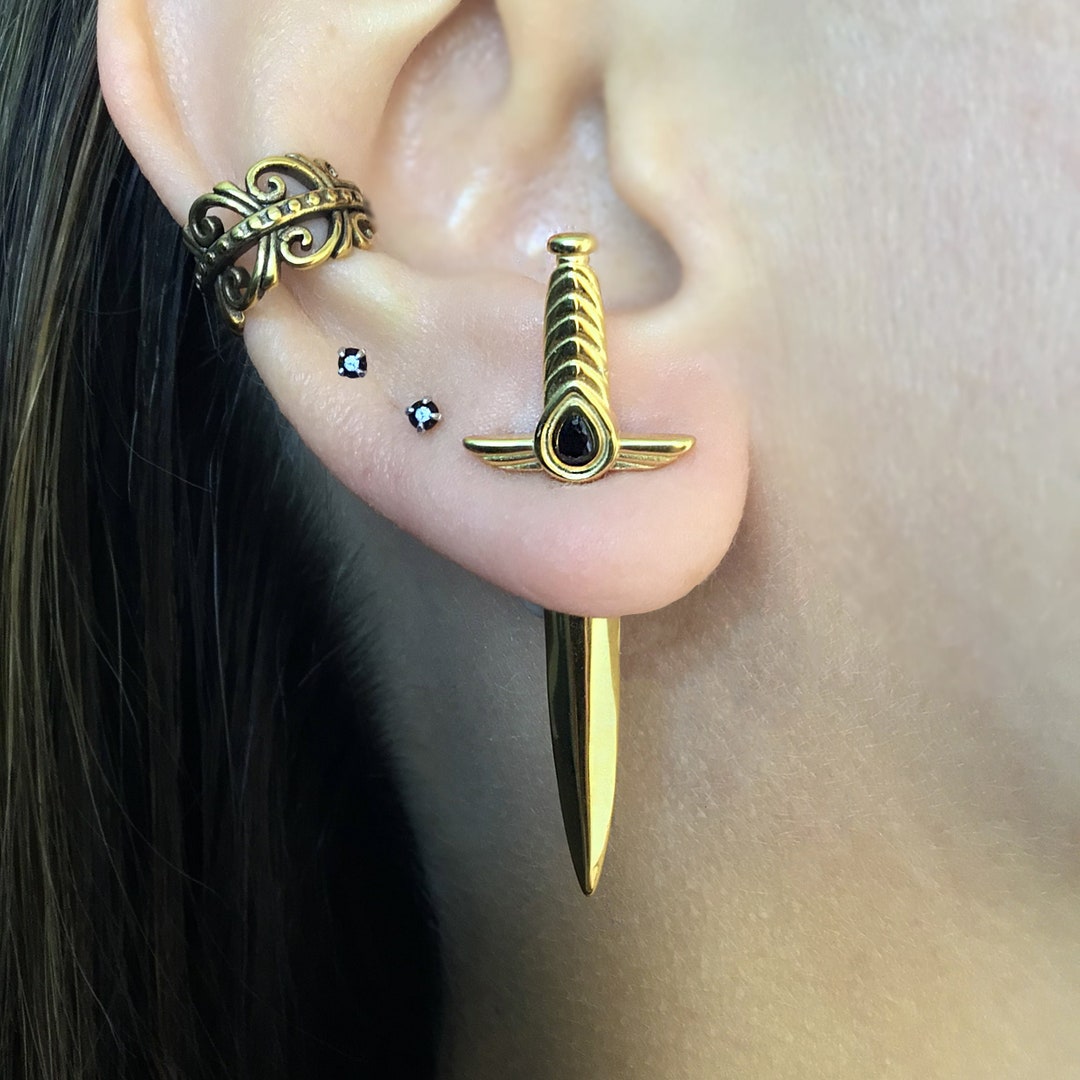 Sword Earrings, Dagger Earrings, Front Back Earrings, Stainless Steel ...