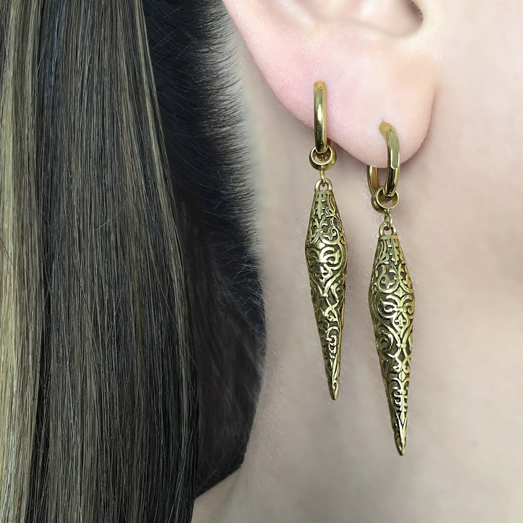Spike Hoop Earrings, Tribal Stainless Steel, Gothic Style Long Hoops - Etsy