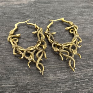 Large Snakes Wrapped Hoop Earrings, Snake Earrings, Serpent Hoops ...